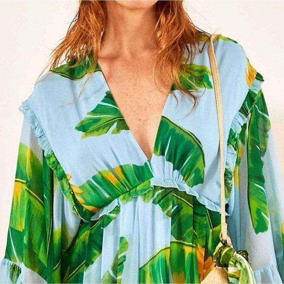 FARM Rio | Dresses | New Farm Rio Blue Fresh Bananas Maxi Dress Size ...